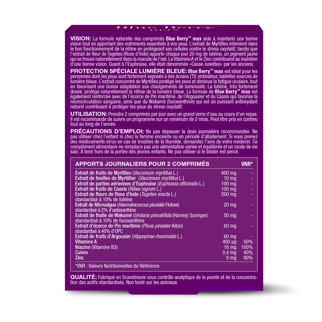 Blue Berry max, Protège les yeux et la rétine pour une bonne vision ...